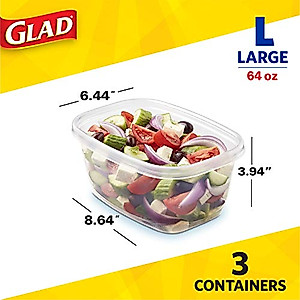 GladWare Deep Dish Food Storage Containers | Large Rectangle Food Storage, Food Containers Hold up to 64 Ounces of Food | Glad Containers with Glad Lock Tight Seal, 3 Count, Standard