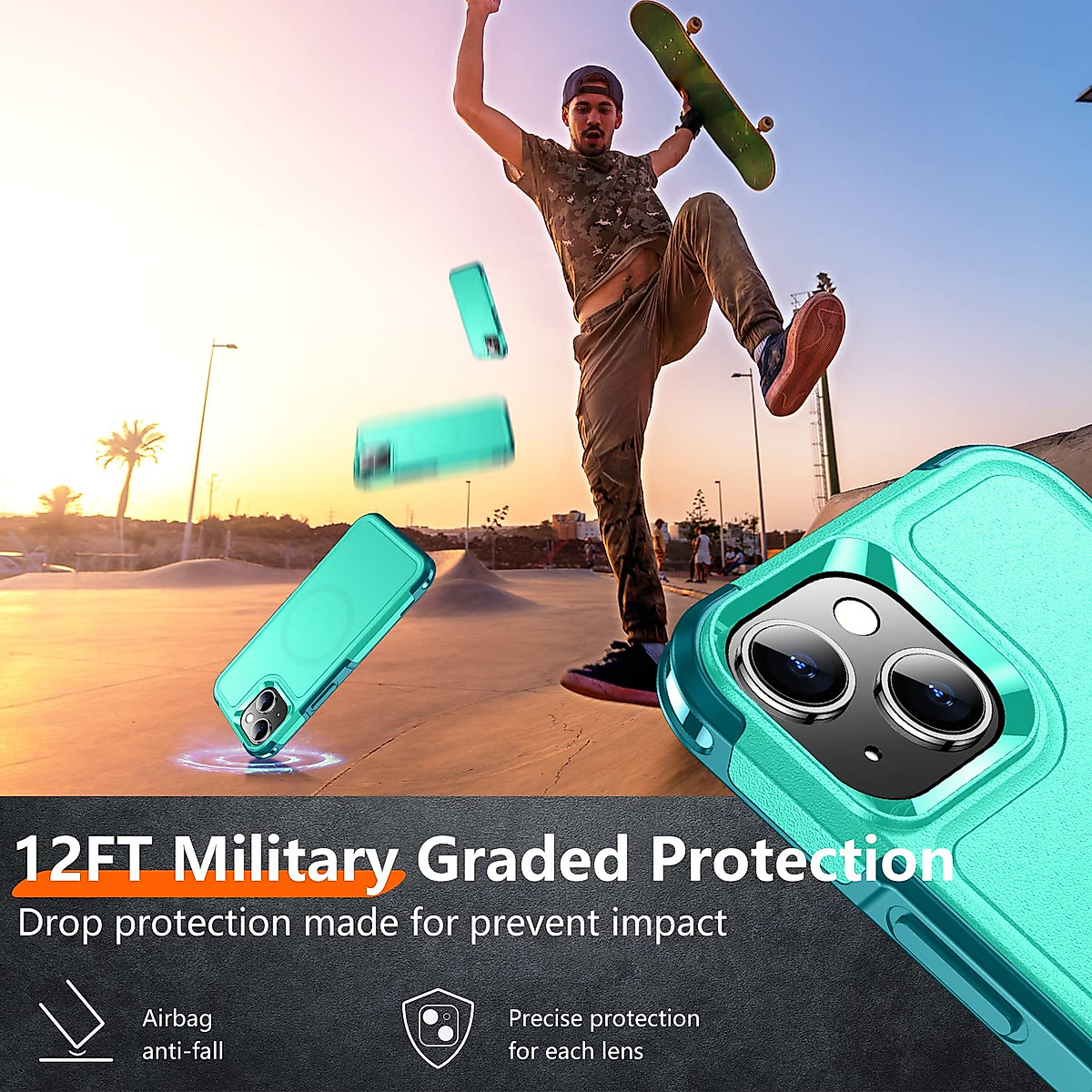 Red2Fire Magnetic for iPhone 14 Plus Case [Compatible with Magsafe][Military Grade Drop Protection][2X Glass Screen Protector+2X Camera Lens Protector] Shockproof Protective Case - Light Green