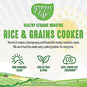 GreenLife Healthy Ceramic Nonstick 4-Cup Rice Oats and Grains Cooker, PFAS-Free, Dishwasher Safe Parts, Pink