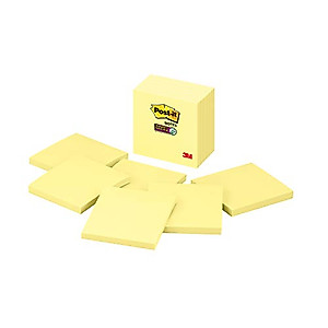 Post-it Super Sticky Notes, 3x3 in, 6 Pads, 2X the Sticking Power, Canary Yellow (654-6SSCY)