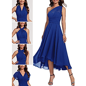 Galawaqe Womens Special Occasion Dresses Lady Sleeveless A Line Asymmetrical Chiffon Party Wedding Guest Dress Blue