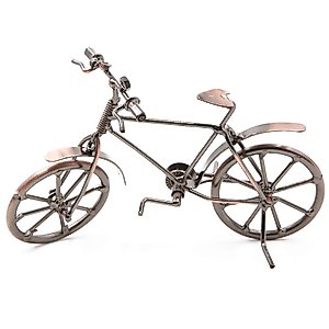 Vintage Metal Bicycle Ornaments Desktop Crafts Ironwork Bike Figurines Bike Miniature Home Decoration for Children Toys Gifts (Grey)