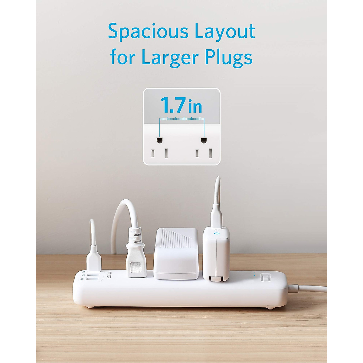 Anker Power Strip with USB, 3-Outlet & 3 PowerIQ USB Power Strip, PowerPort Strip 3 with 5 Foot Long Extension Cord, Flat Plug, Safety Shutter, for Home, Office