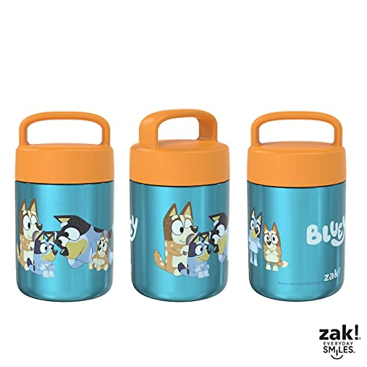 Zak Designs Bluey Kids' Vacuum Insulated Stainless Steel Food Jar with Carry Handle, Thermal Container for Travel Meals and Lunch On the Go (12 oz, 18/8 SS)