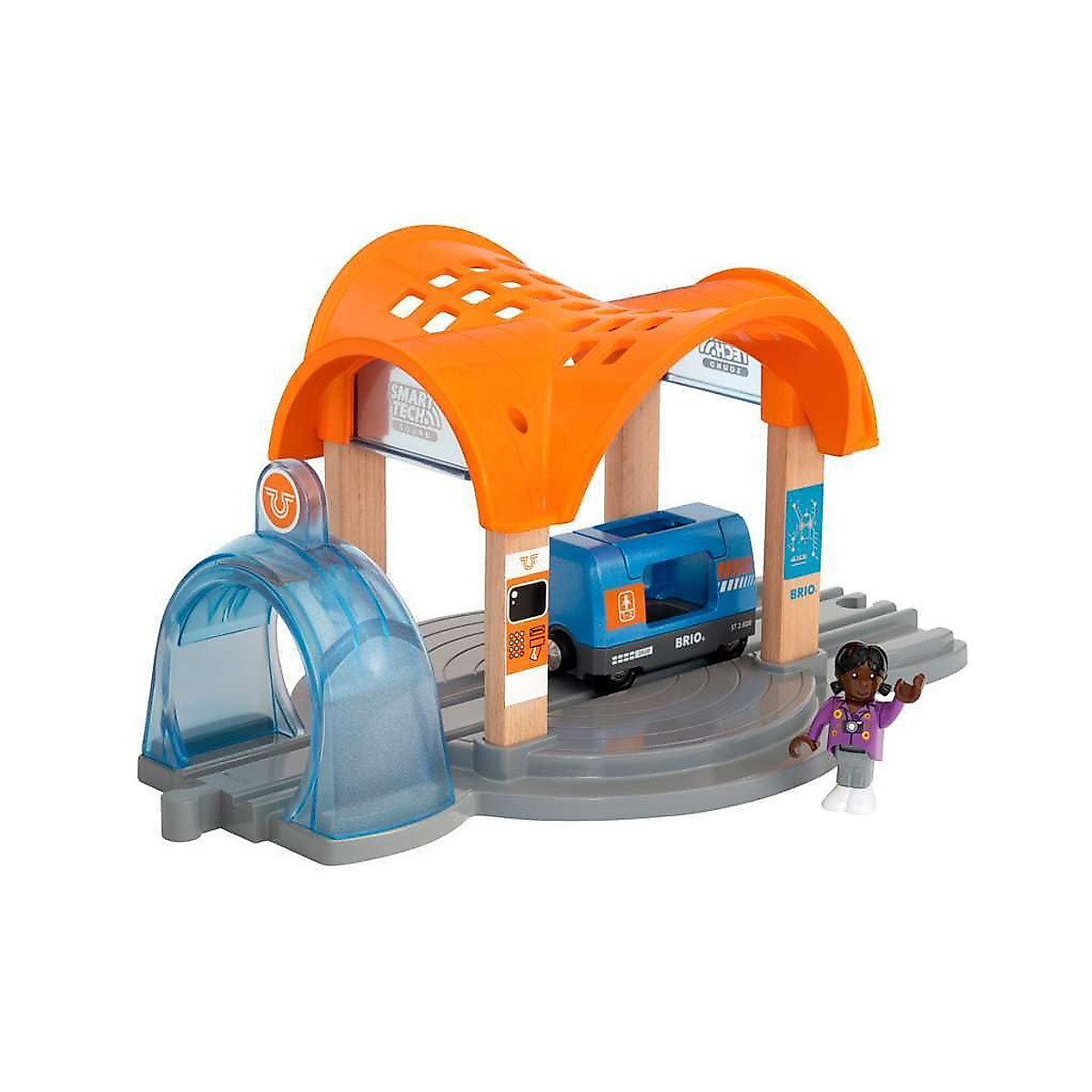 BRIO 33973 Smart Tech Sound Action Tunnel Station | Wooden Toy Train Set for Kids Age 3 and Up