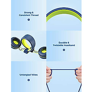 iClever Kids Headphones with Microphone - 85dB/94dB Volume Limited - Stereo 3.5mm Jack Tangle-Free Wired Headphones for Kids, Foldable - Childrens Headphones for Boys/Girls/School/Travel/iPad, Green