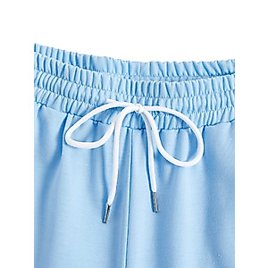 GORGLITTER Men's Letter Graphic Track Shorts Drawstring Waist Summer Workout Shorts Blue Small