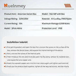 Muelnmey 50Amp Power Outlet Box,125/250Volt NEMA SS2-50P Inlet Plug+ 3PCS Cable Glands 2 M25 (13-18mm) Connectors and 1 M32 (18-25mm) Connector