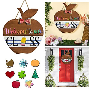 Welcome to Our Porch Sign Welcome To Our Wooden Hanging Sign Interchangeable Shape Teacher Classroom Sign Teacher Gift School Gift Personalized Teacher Large Shelf Decorations for Living Room