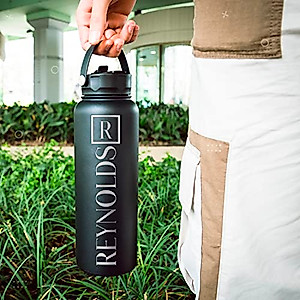 Personalized Water Bottle with Straw & Lid - 18 Oz, 9 Colors, Engraved 8 Designs - Sports Water Bottle Customized with Name or Text