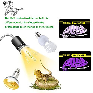 XIEHUZA 5Pack Quick UVB Test Sensor Card, Reusable Reptile UVB Tester Heating Bulb Photochromic UVB Card Indicator Over 500 Times, UVB Light Lamp Meter for Sunglass Test & Sterilizing, 3.4x2.1inch