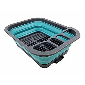 SAMMART 7.3L (1.9 Gallon) Collapsible Dish Drainer with Drainer Board - Foldable Drying Rack Set - Portable Dinnerware Organizer - Space Saving Kitchen Storage Tray (Grey/Crystal Blue)