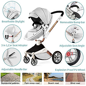 Hot Mom Baby Stroller 360 Rotation Function,Hot Mom Baby Carriage Pu Leather Pushchair Pram,F023 (Grey)