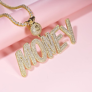 Lulu Mel Iced Out Custom Chain Initial Name Necklace,Hip Hop Jewelry 14k Gold Silver Handmade nameplate with 4mm Tennis Chain, Personalized Stainless Steel Cuban Link Chain For Man and Woman (Gold)