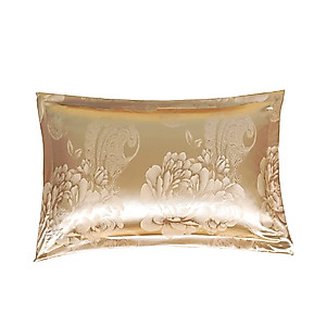 Satin Duvet Cover Queen Size, Floral Jacquard Satin Duvet Cover Set 3 Piece Luxury Silk Like Bedding Comforter Cover Set 90"x90", 2 Piece Pillowcase with Zipper Closure & Corner Ties (01,Queen)