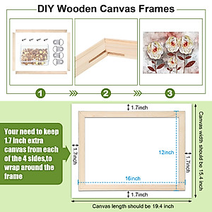 Qunclay 17 Pcs Canvas Stretcher Bars Canvas Frame with Accessories DIY Canvas Stretcher Bars Wooden Canvas Stretcher Arts Stretching Canvas Kit for Painting Photo Posters Supplies (12 x 16 Inch)