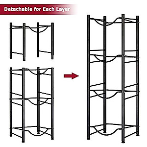 4-Tier Water Bottle Holder Cooler Jug Rack Organizer, 5 Gallon Water Bottle Stackable Storage Shelves Detachable Water Dispenser Stainless Steel Rack Easy Assemble for Kitchen Drawing Room, Black