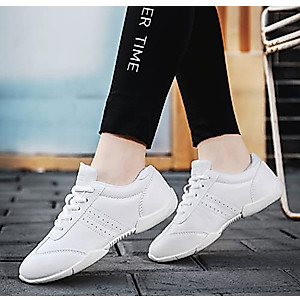 BAXINIER Youth Girls White Cheerleading Dancing Shoes Athletic Training Tennis Walking Breathable Competition Cheer Sneakers - White 2 Little Kid