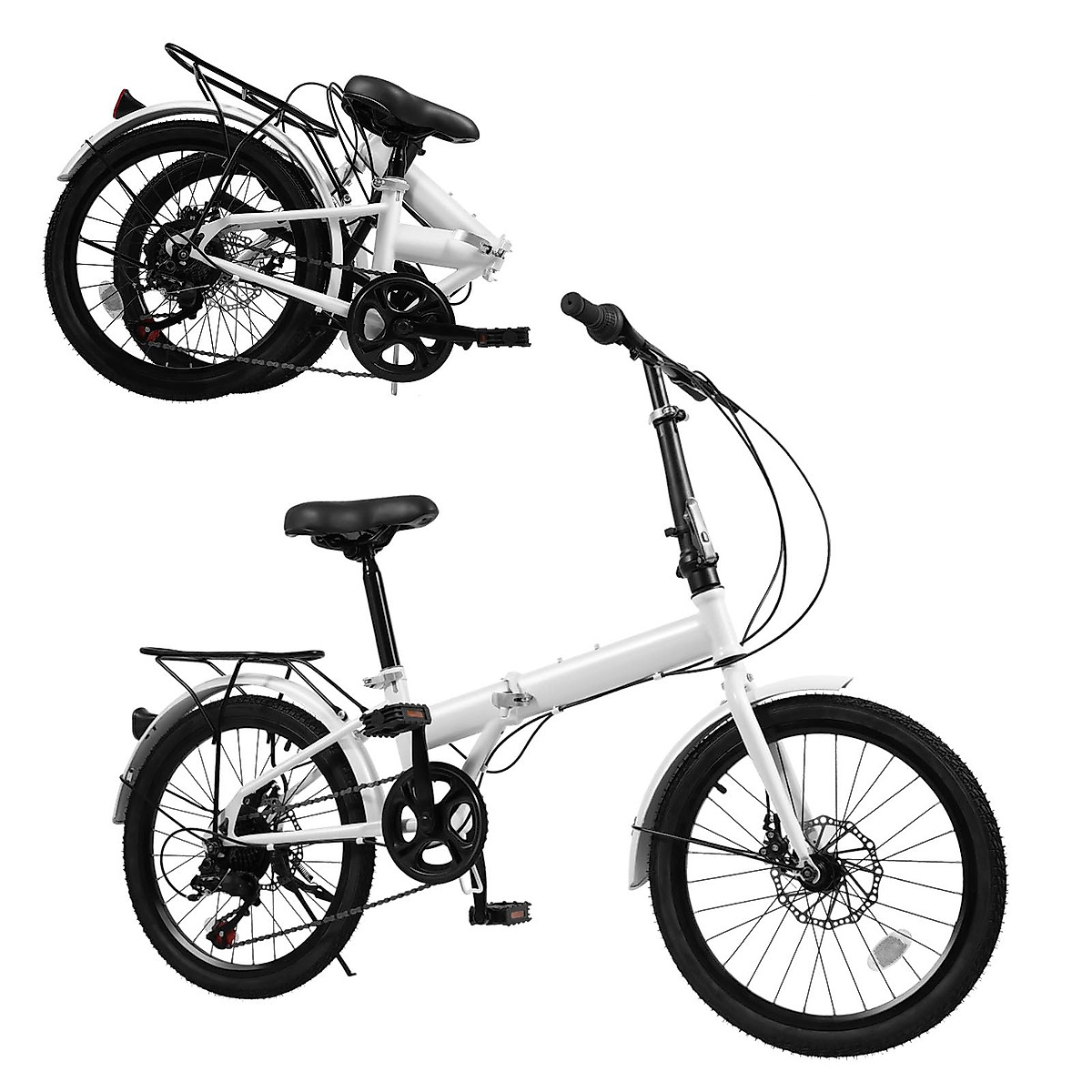 DCEHKR 20-inch Foldable Bike Folding Bicycle with 7-Gear Transmission, Height Adjustable Seat Foldable Bicycle Suitable for Adult Riding, Men Riding, Women Riding, Ships in The US (Straight Bar)