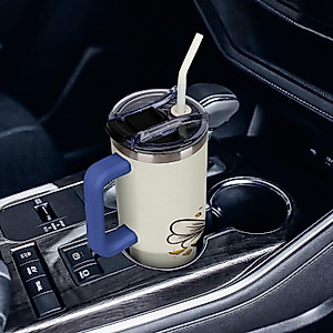 FHENMSA 40 Oz Insulated Coffee Mug Tumbler with Handle,Bee Love Honey Print Insulated Tumbler,Stainless Steel Travel Mug with Lid And Straw