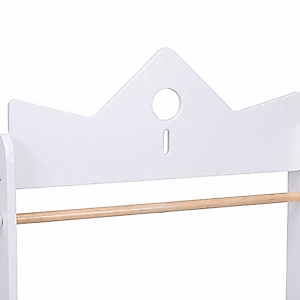 JOLIE VALLÉE TOYS & HOME 2-in-1 Kids Wood Armoire Wardrobe Crown Clothes Rack, White Baby Clothes Storage Rack Standing Closet, Boutique Clothes Rack Organizer for Toddler Girls 2-5 Years