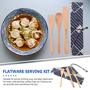 1 Set Wooden Fork Spoon Exquisite Cutlery Kit Wooden Cutlery Wooden Spoon Fork Kit Steak Eating Cutlery Home Tableware Kit Food Flatware Household Flatware Steak Cutter