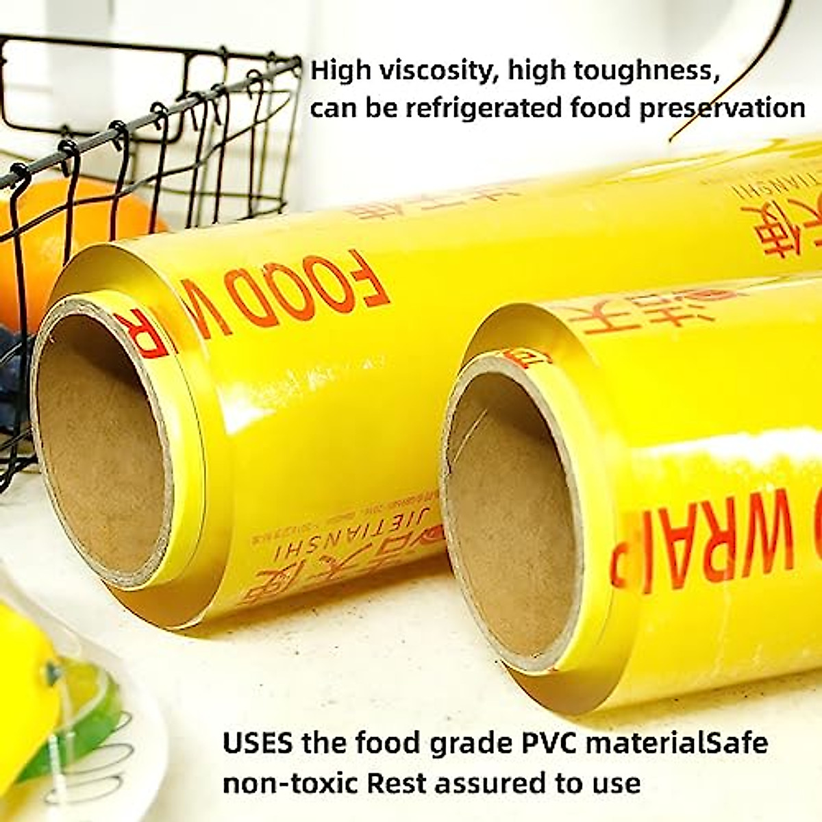 Commercial Film Wrapper with 2 Rolls of 14" x 656 ft PVC Plastic Cling Film Hand Cling Film Wrapper for Supermarket Fruit Shops Food Fruit Packaging (2 Rolls of PVC Film)