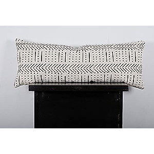 Trade Star Handloomed Thick Rug Mudcloth Pillowcase Tribal Lumbar Pillow Cover Decorative 100% Cotton Rectangle Farmhouse Throw Cushion Cover for Home Decor (14X36 Inches, Ivory (Snow))