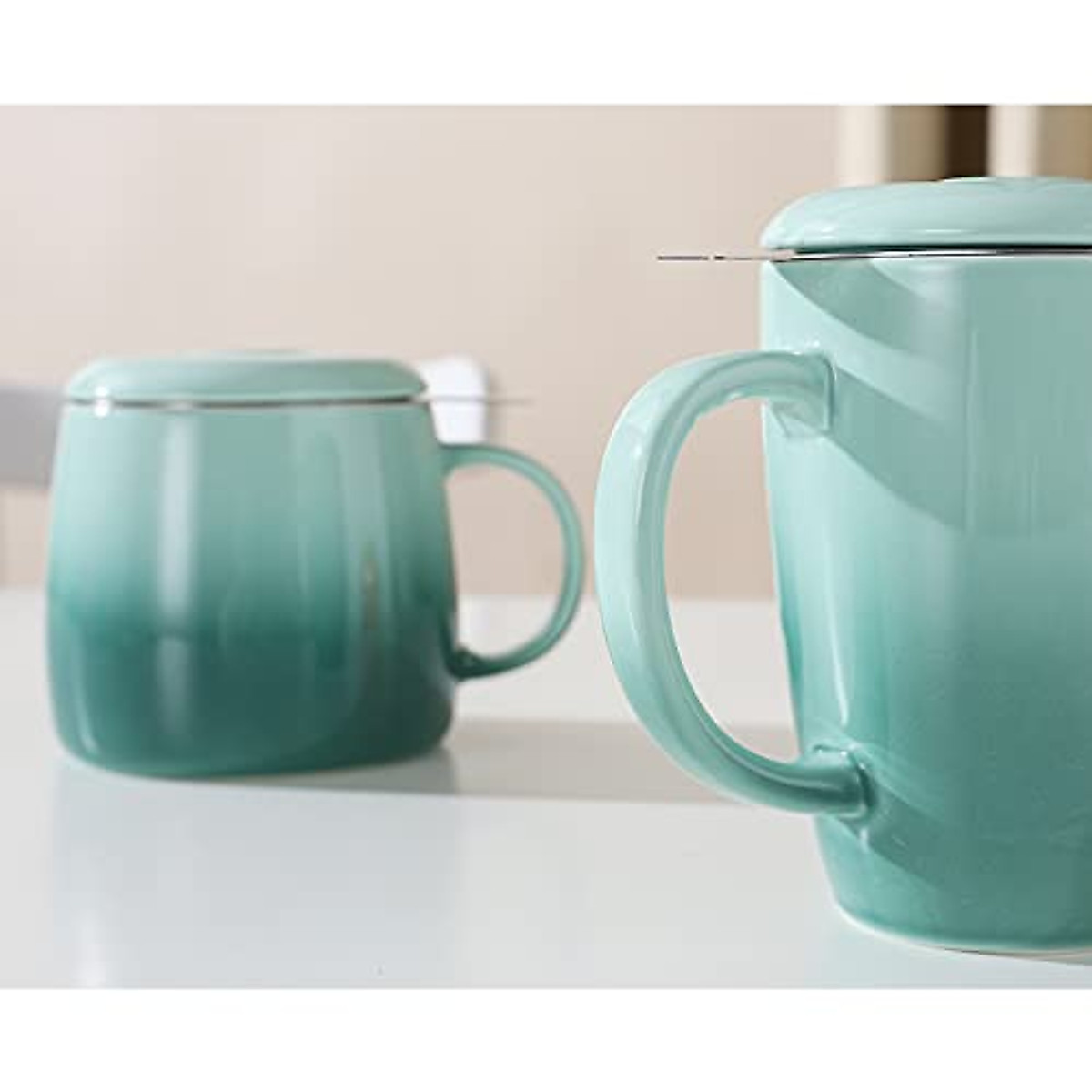 Candiicap Ceramics Tea Cup with Loose Leaf Infuser, Spoon and Lid, 15oz, Large Tea infuser Mug for Tea, Coffee, Milk-Microwave and Dishwasher Safe(15oz,Avocado Green)