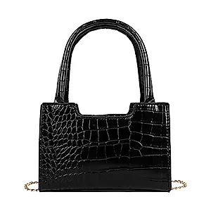 Retro Shoulder Handbag Alligator PU Solid Crossbody Bag for Lady Top-handle Tote, Black, 21 x 18 x 5cm