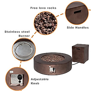 COSIEST 2-Piece Outdoor Propane Firepit Table Set w Tank Table, 40.5-inch Dark Fire Table (50,000 BTU) w 16 inches Tank Cover Side Table 20lb for Garden,Pool,Backyard