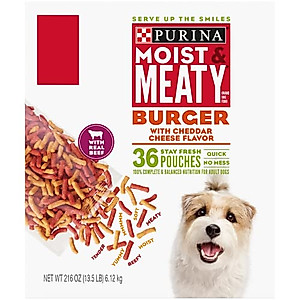 Purina Moist & Meaty Dry Dog Food, Burger with Cheddar Cheese Flavor - 36 ct. Pouch