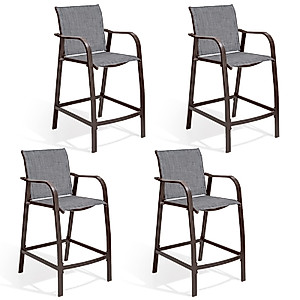 Crestlive Products Outdoor Bar Stools Set of 4, Counter Height Bar Stool All-Weather Patio Furniture with Armrests, Patio Aluminum Bar Stools for Garden Backyard Lawn, 27.5'' Seat Height (Dark Gray)