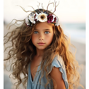 LLinfflr Deer Antler Hair Band Deer Headband with Flowers Antler Hair Hoop Flower Headband Party Cosplay Costume