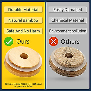 16 oz Beer Glasses Lids with Straw Hole Drinking Glass Cups Anticorrosion Beer Can Cups Lids Bamboo Lids with Brush for 16 oz Canned Beer Glasses Jar Glasses and Cans (6 Pack)