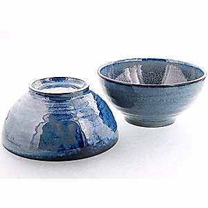 2 pcs Set / 40 oz Ramen Noodle, Udon, Pasta, Soup, Donburi SANUKI Bowl/Serving Bowl Japanese Navy Color Deformation during Firing (Youhen-kon) -Made in Japan