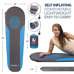 VENTURE 4TH Backpacking Warm Sleeping Bag with Self Inflating Sleeping Pad for Adults & Kids – Ideal for Hiking, Camping & Outdoor Adventures
