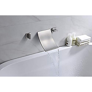 SUMERAIN Wall Mount Waterfall Tub Faucet 3 Hole Brushed Nickel Bathtub Faucet, Extra High Flow Rate