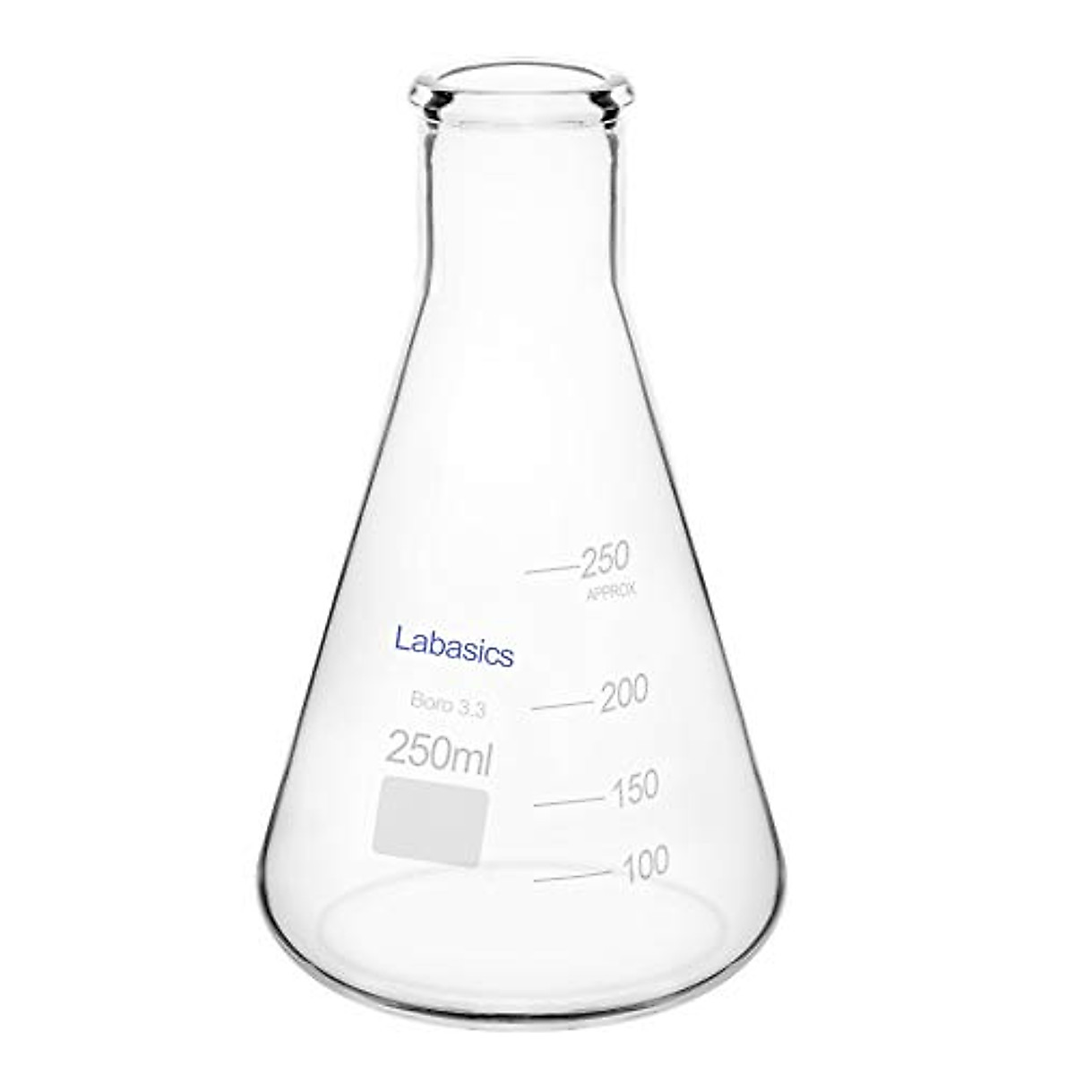 Labasics Glass Narrow Mouth Erlenmeyer Flask, Borosilicate Glass Heavy Wall Flask with Heavy Duty Rim, 250 ml