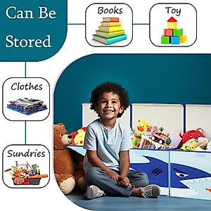 NIETEIN Extra Large Toy Box Chest for Boys Girls, Toy Storage Bins with Lids, Toy Chests Organizers, Kids Toy Box Storage(Navy Blue Shark 3 Pack)