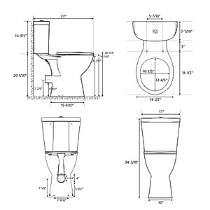 SUPERFLO Rear Outlet Toilet With 19 Inch Tall Toilet Bowl & Tank, High Toilets For Seniors With Rear Discharge-Includes Extension Pipe