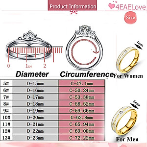 4EAELove Customize Forever Love Promise Couple Rings Inside Free Engraved Cubic Zirconia Rings Wedding Bands Engagement Gifts Titanium Steel Golden (Couple,1 PAIR)
