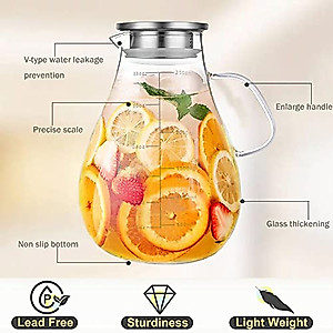 Glass Pitcher with Lid,88 Ounces -2500ml Glass Water Pitcher with Precise Scale Line, Hot/Cold Water Jug, Juice and Iced Tea Beverage Carafe with Lid