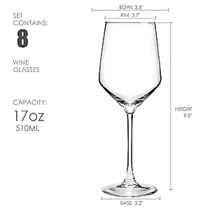 YANGNAY Wine Glasses (Set of 8, 17 Oz), Clear Wine Glasses for Red Wine, Smooth Rim, Dishwasher Safe