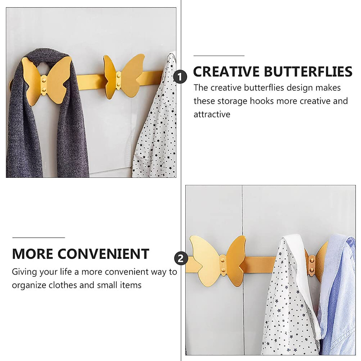 Bathroom Towel Hooks Gold Butterfly Coat Hooks Coat Rack Wall Mount with 3 Hooks Butterfly Design Aluminum Alloy Key Holder Bags Robe Hat Hangers for Home Decor Towel Hook