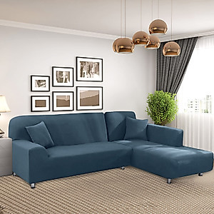 BT.WA Couch Cover L Shape Sectional Sofa Cover 2-Piece Soft Stretch Sofa Slipcover Furniture Protector Couch Slipcover with 2Pcs Pillowcases (Sofa 3 Seater + 3 Seater, Teal)