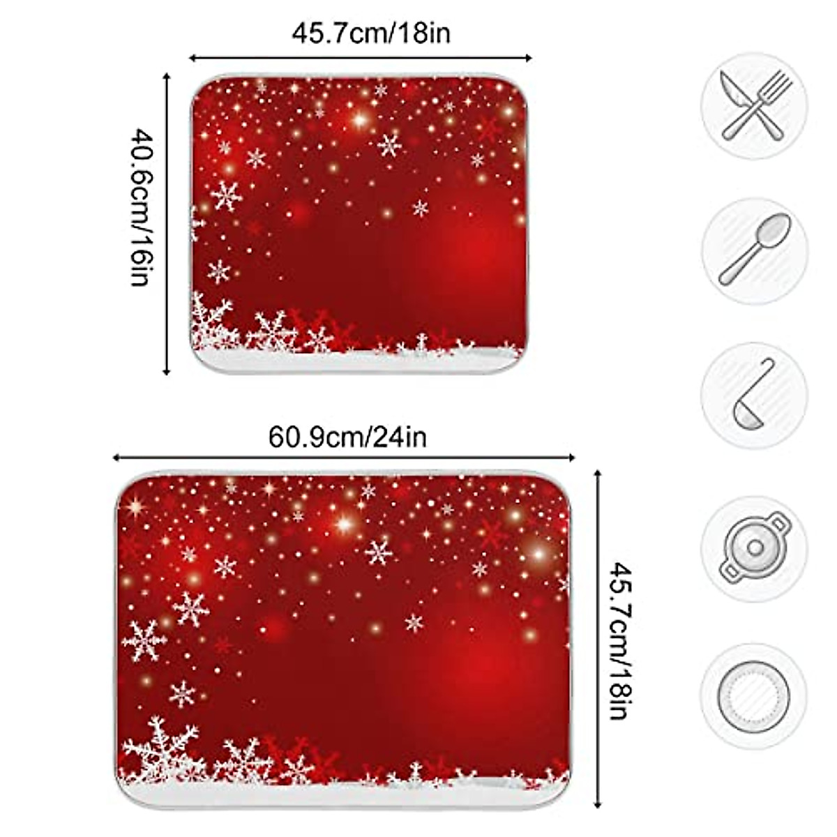 xigua Christmas Snowflakes Dish Drying Mat for Kitchen Counter,Texture Ultra Absorbent Reversible Microfiber Dishes Drying Rack Pad Heat-resistant Mats 16x18in