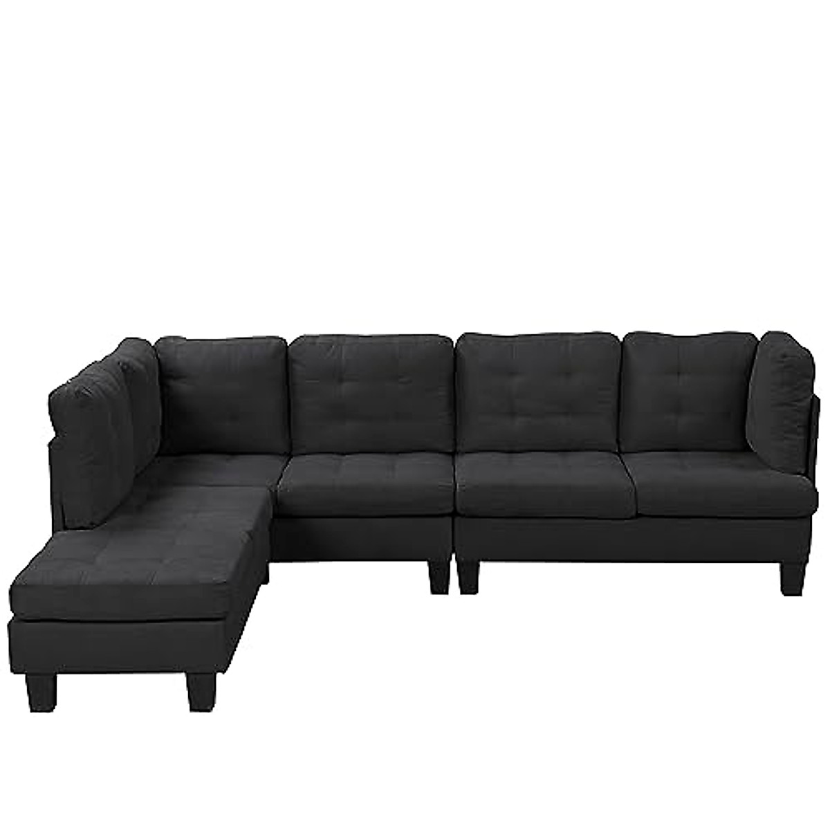 Casa Andrea Milano Modern Sectional Sofa L Shaped Couch with Reversible Chaise, Large Living Room Furniture, Black
