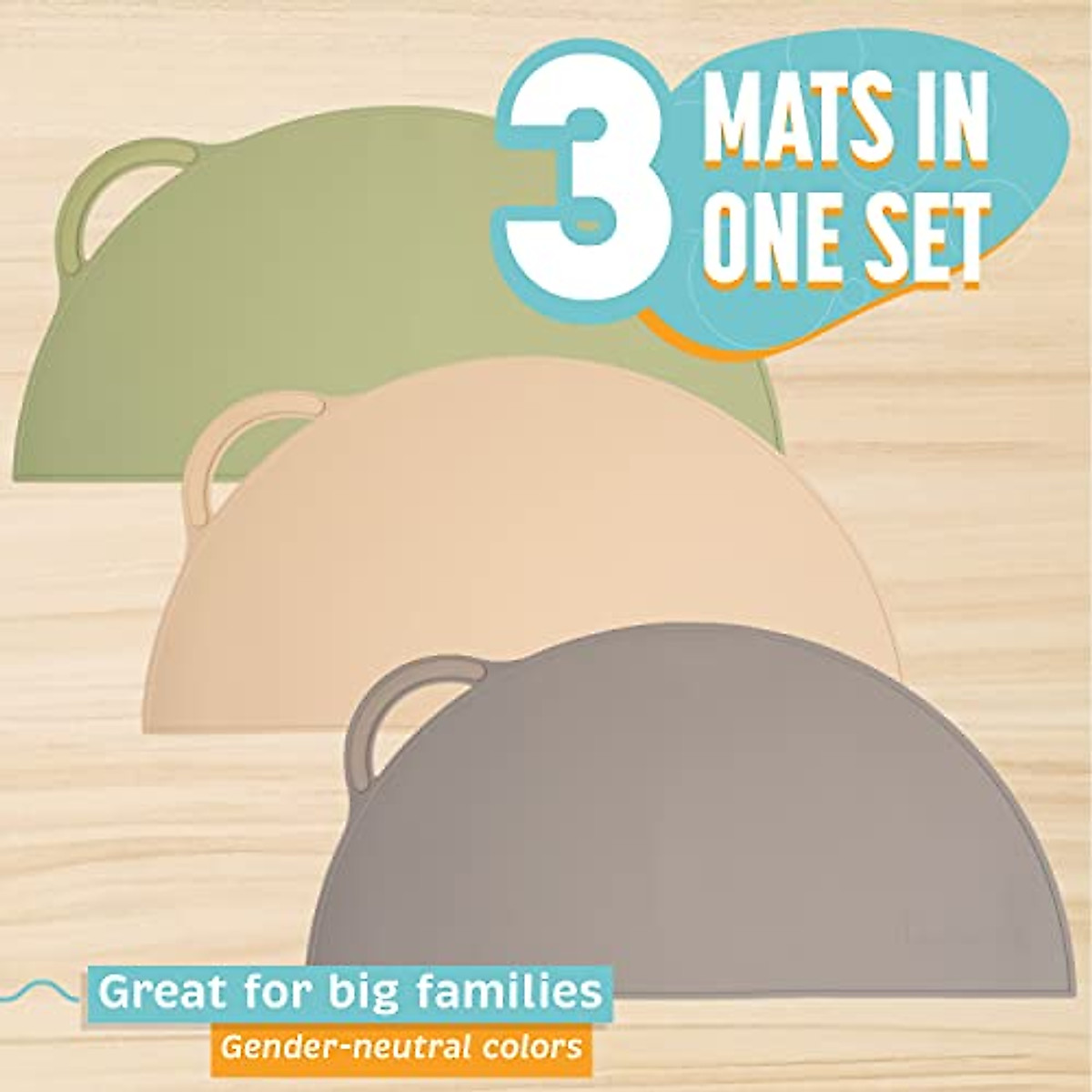 UpwardBaby Silicone Placemats for Toddlers - Suction Baby Placemat for Restaurants & Home - Set of 3 - Kids Placemat for Dining Table -Washable Wipeable Nonslip BPA-Free Placemats for Kids