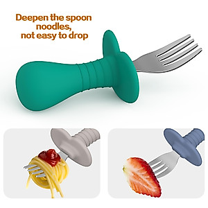 Toddler Forks Baby Forks for Self Feeding, Kids Forks with Silicone Round Handle, Stainless Steel Toddler Utensils Children Safe Silverware Set, Anti-Choke Design, BPA Free Cutlery Set - 4Pcs